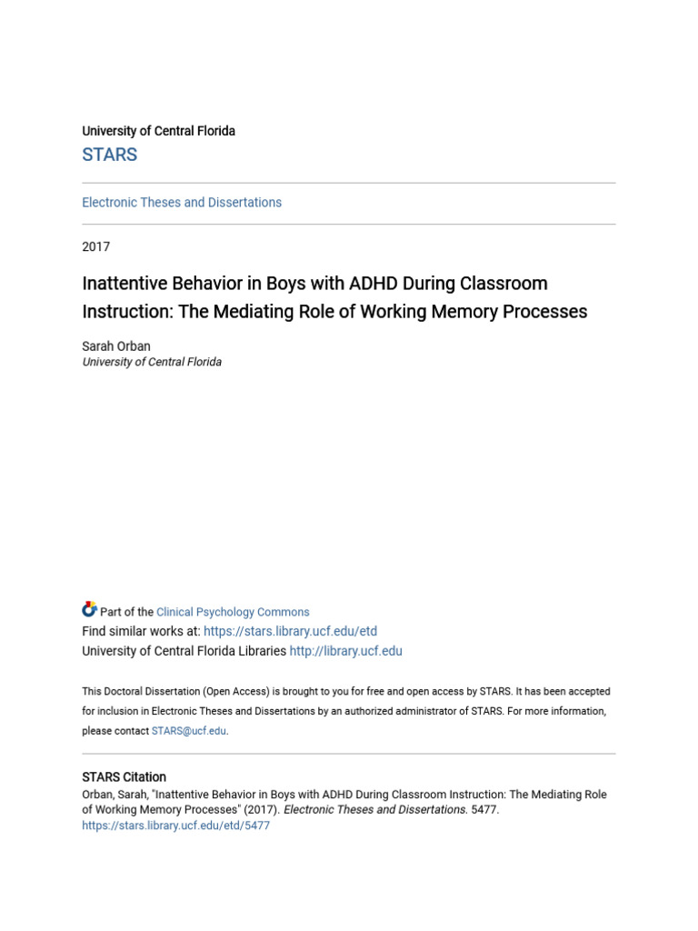Inattentive Behavior in Boys with ADHD During Classroom Instruction | PDF | Attention Deficit ...