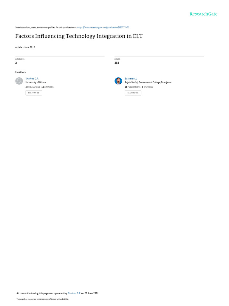Factors Influencing Technology Integration | PDF | Survey Methodology ...