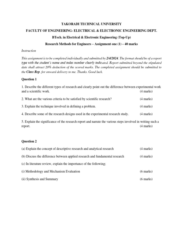 Research Methods Assignment for Engineers | PDF | Methodology | Engineering