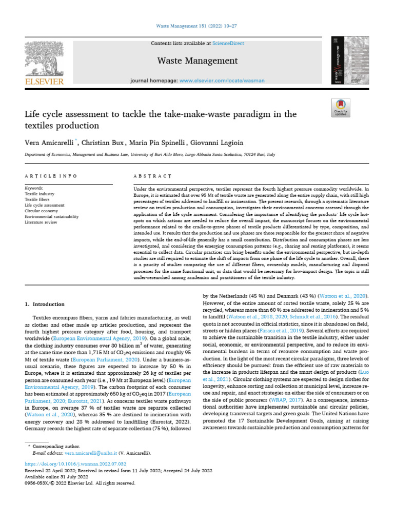 Waste Management | PDF | Textiles | Life Cycle Assessment