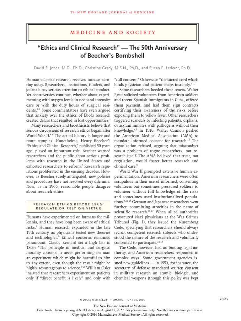 Jones, Grady and Lederer 2016 | PDF | Informed Consent | Bioethics