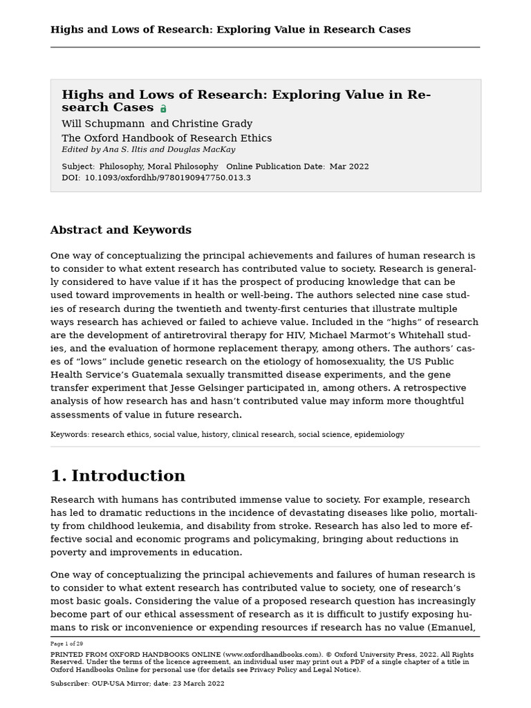 Highs and Lows of Research Exploring Value in Research Cases - Oxford ...