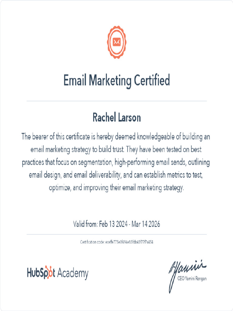 Email Marketing Certificate PDF | PDF