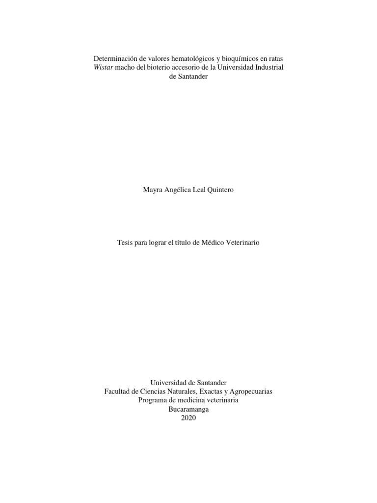 Determinacionde Valores Hematologicosy Bioquimicasen Ratas Wistar Macho ...