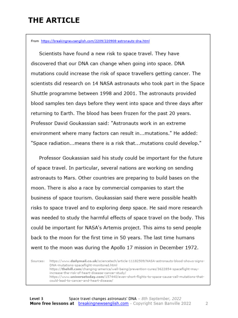 Astronauts Dna Inglés Intermedio | PDF | Human Spaceflight | Astronauts