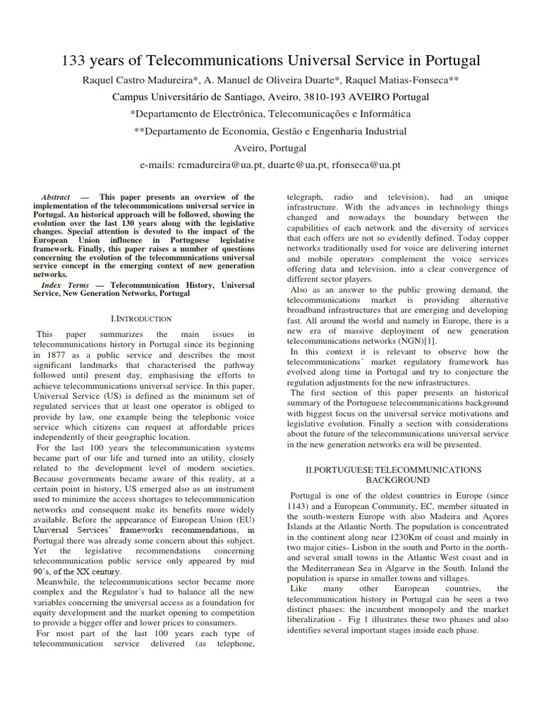 Portugal Telecom Universal Service History | PDF | Telecommunications ...
