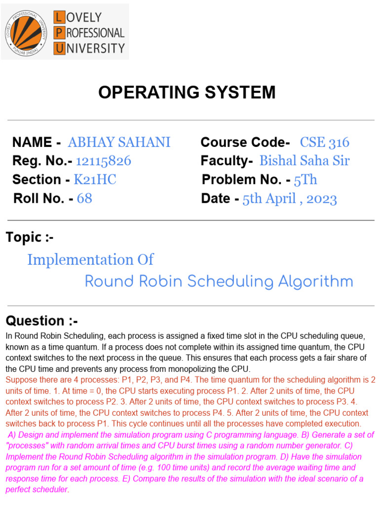 RRAbhay | PDF | Scheduling (Computing) | Applied Mathematics