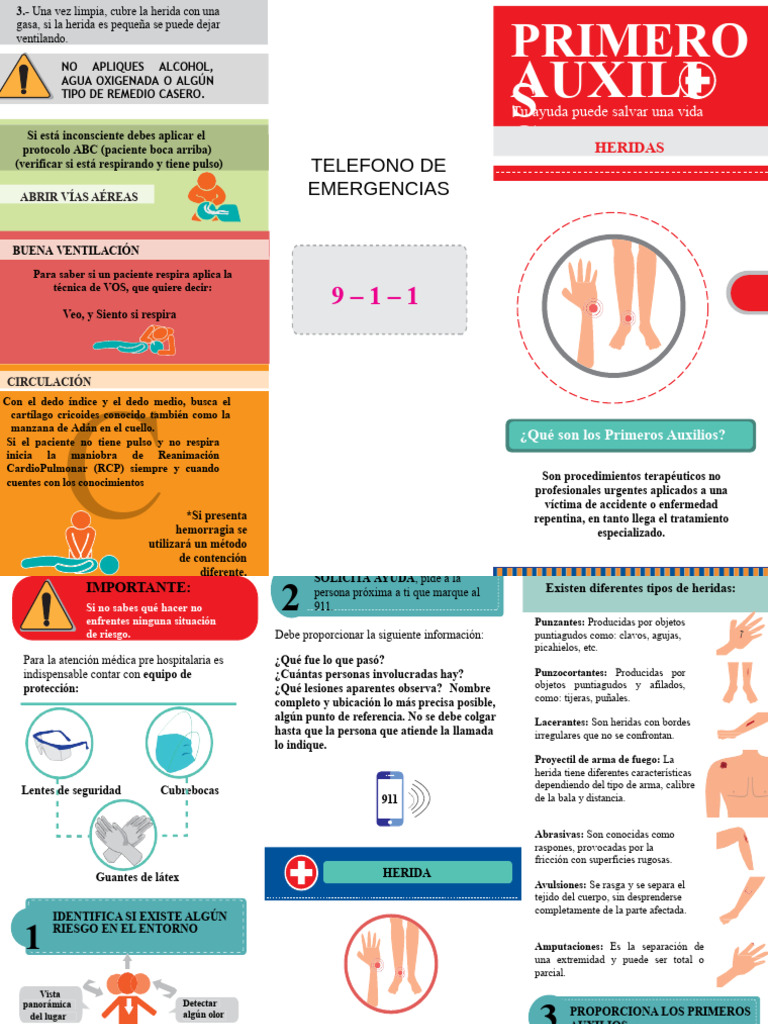 Triptico PA Heridas | PDF | Reanimación cardiopulmonar | Primeros auxilios