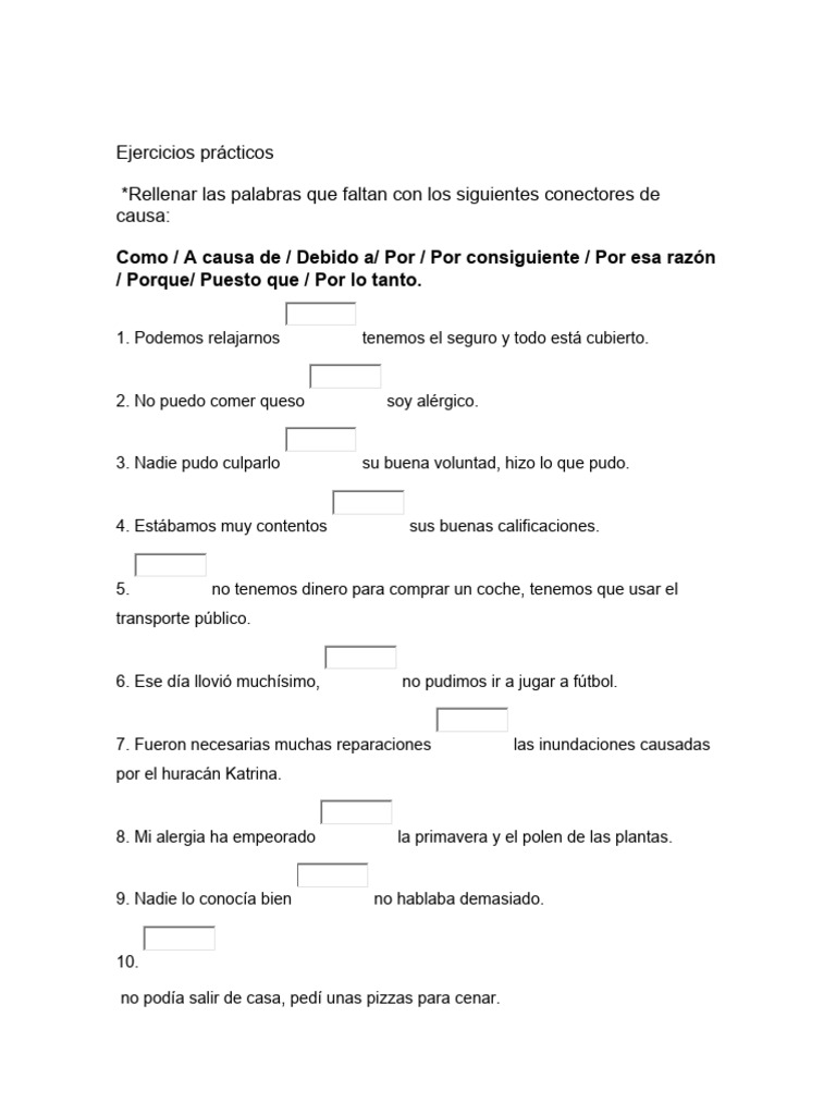 Ejercicios de conectores en español | PDF | Artes del Lenguaje y ...