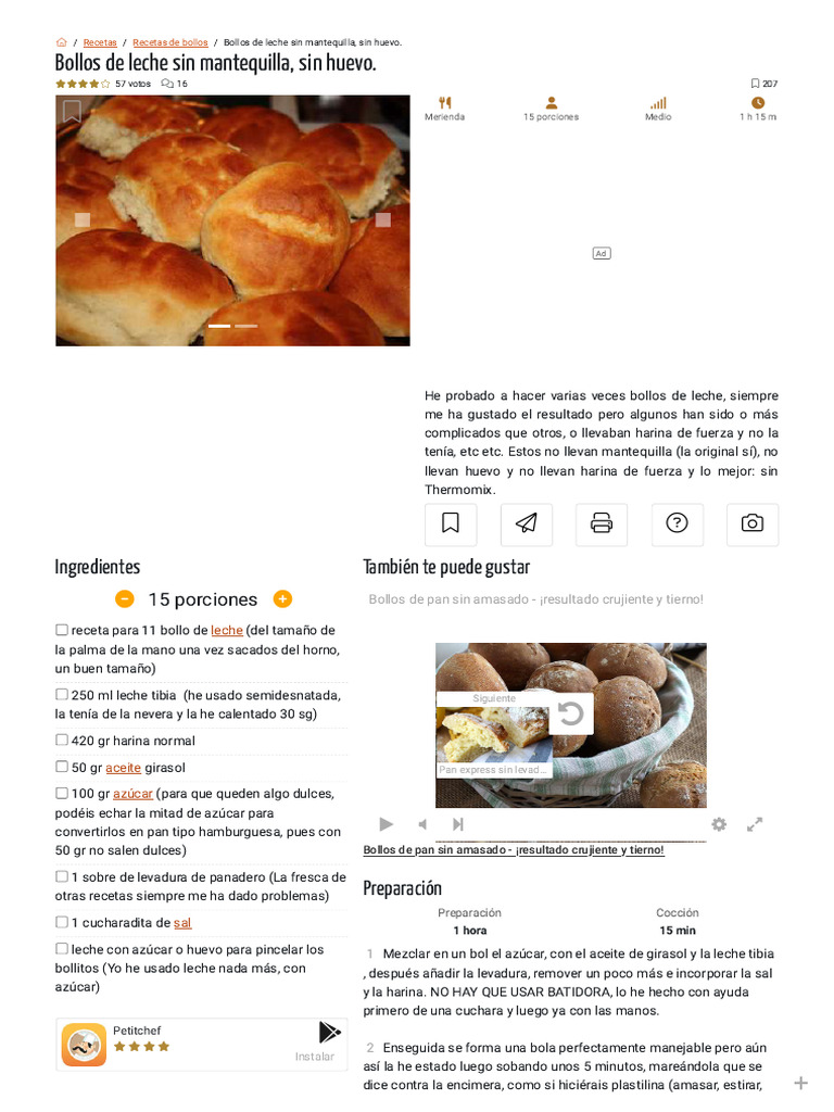 Bollos Dulces Con Leche Sin Mantequilla, Sin Huevo | PDF | Panes | Té