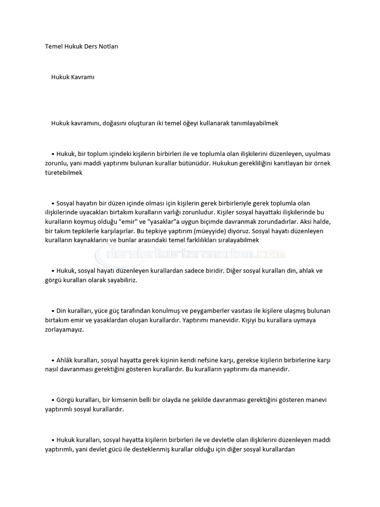Temel Hukuk Fi̇nal Özetli̇ Notlar | PDF