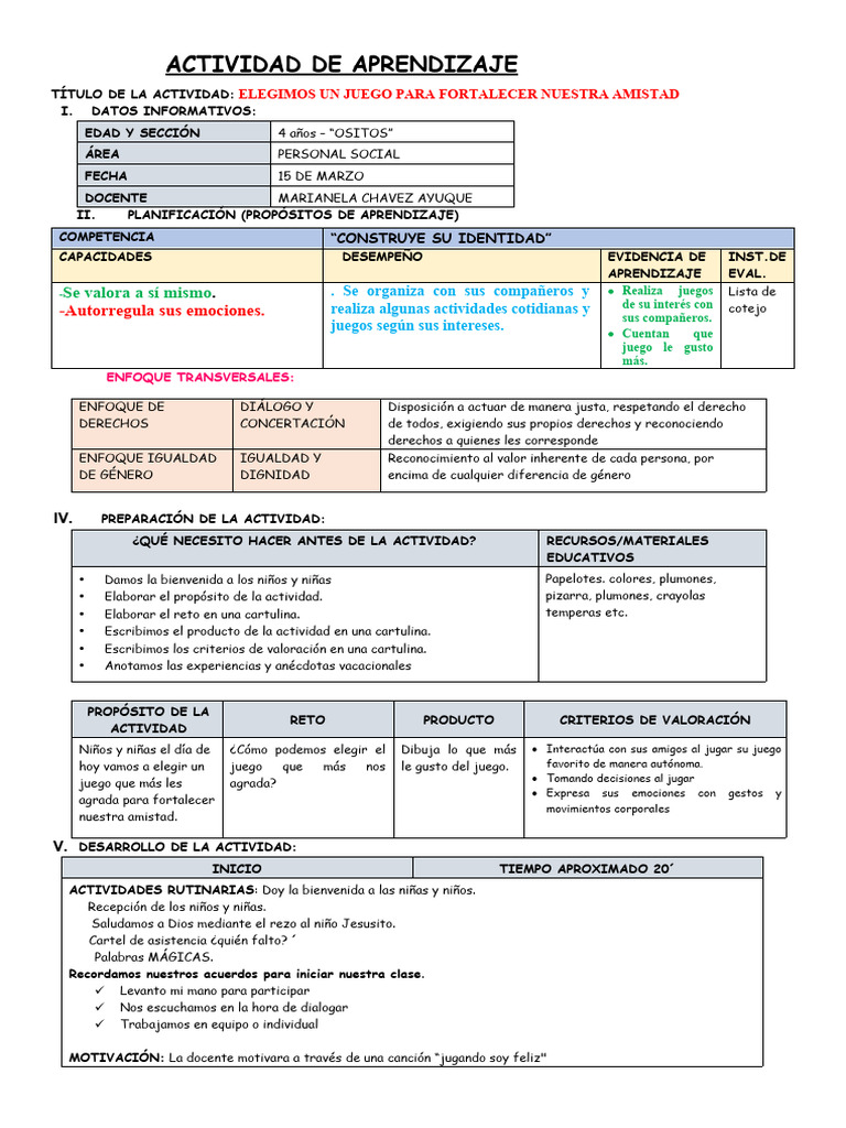 Juego para Fortalecer la Amistad Infantil | PDF | Aprendizaje