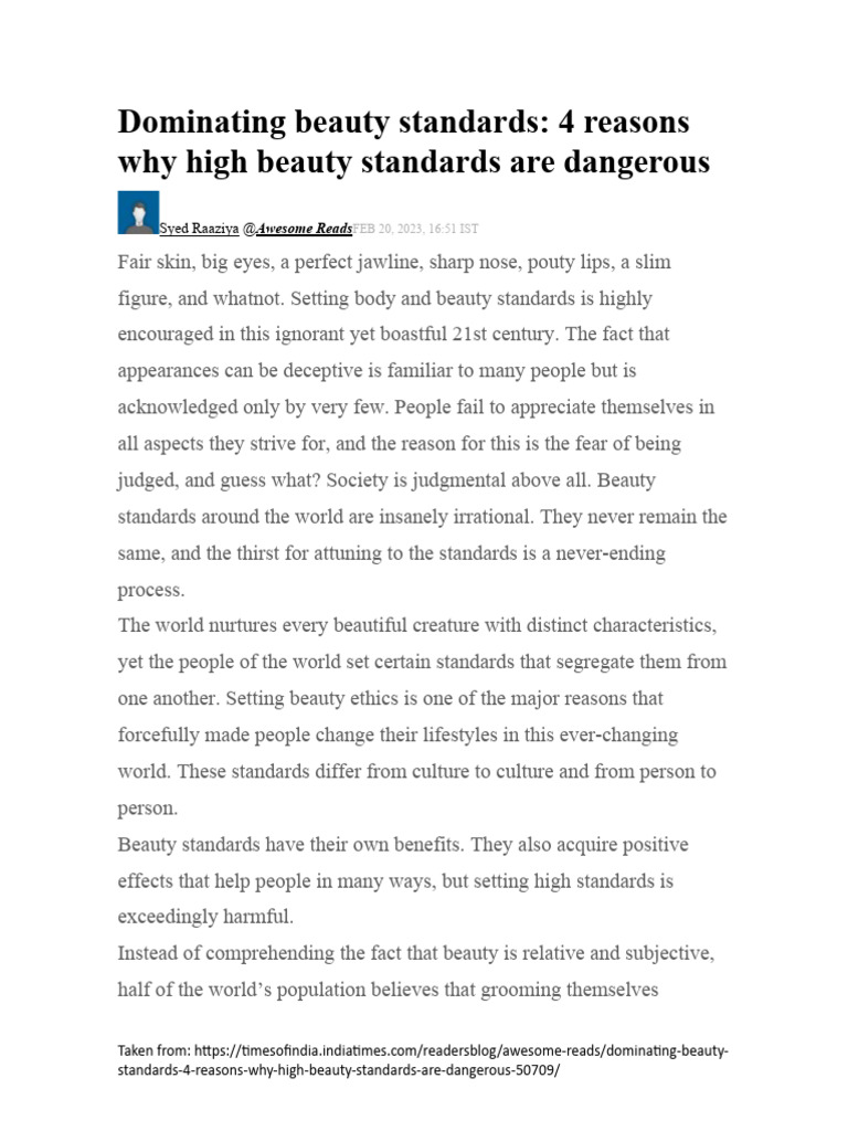 The Dangers of 21st Century Beauty Standards | PDF | Eating Disorder ...