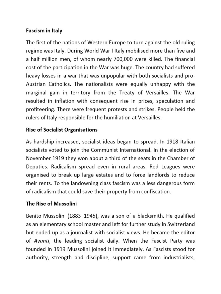 Rise of Fascism in Italy | PDF | Fascism | Benito Mussolini