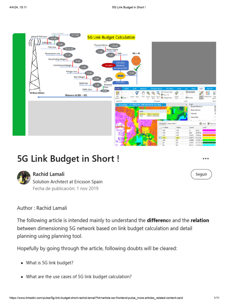 5G Link Budget in Short ! | PDF | Decibel | Cellular Network