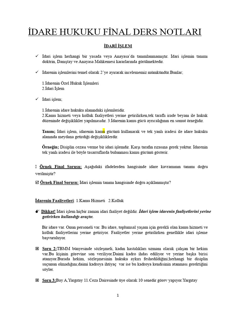 İdare Hukuku Ders Notları | PDF