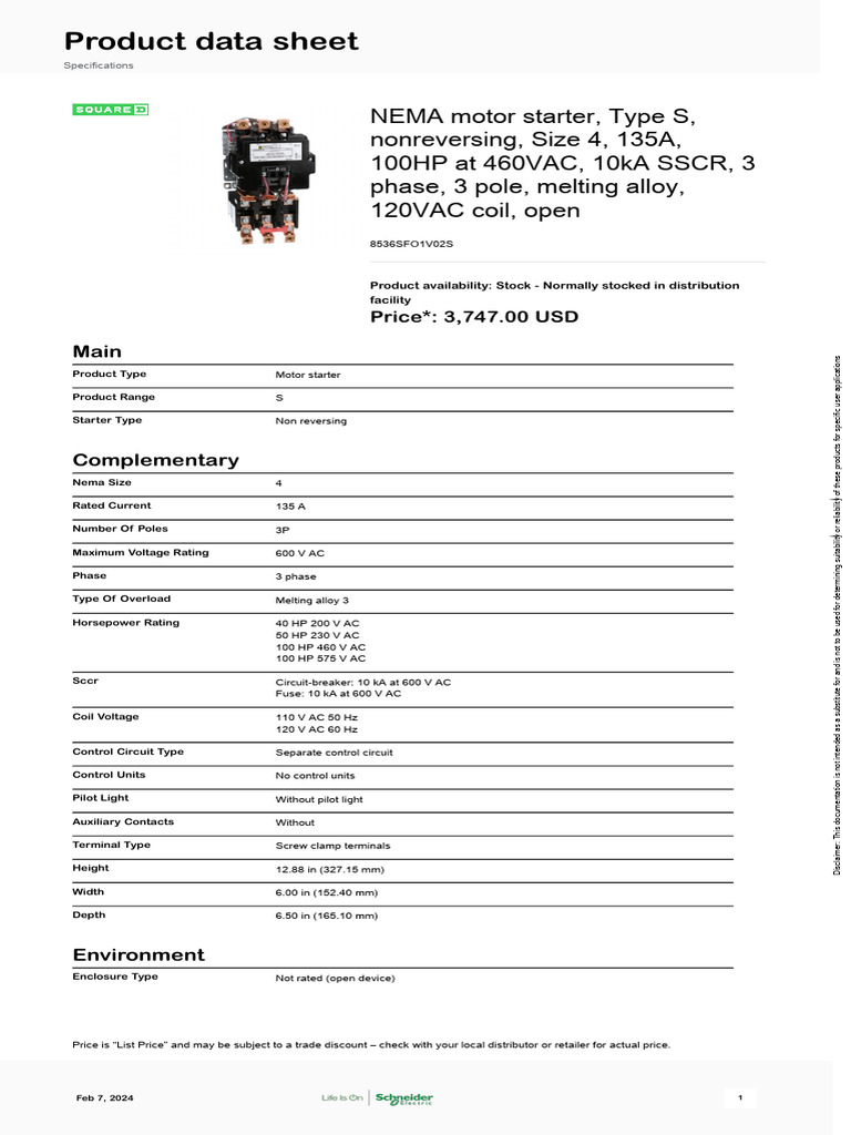 Square D 8536 Motor Starter Specs | PDF | Fuse (Electrical ...