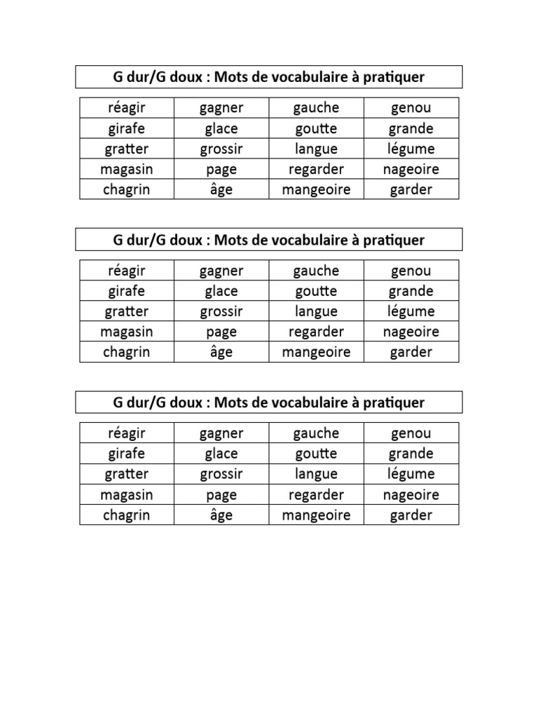 Mots avec G dur et G doux à pratiquer | PDF