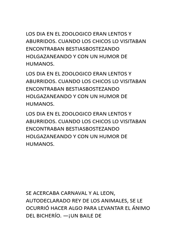 Los Dia en El Zoologico Eran Lentos y Aburridos | PDF