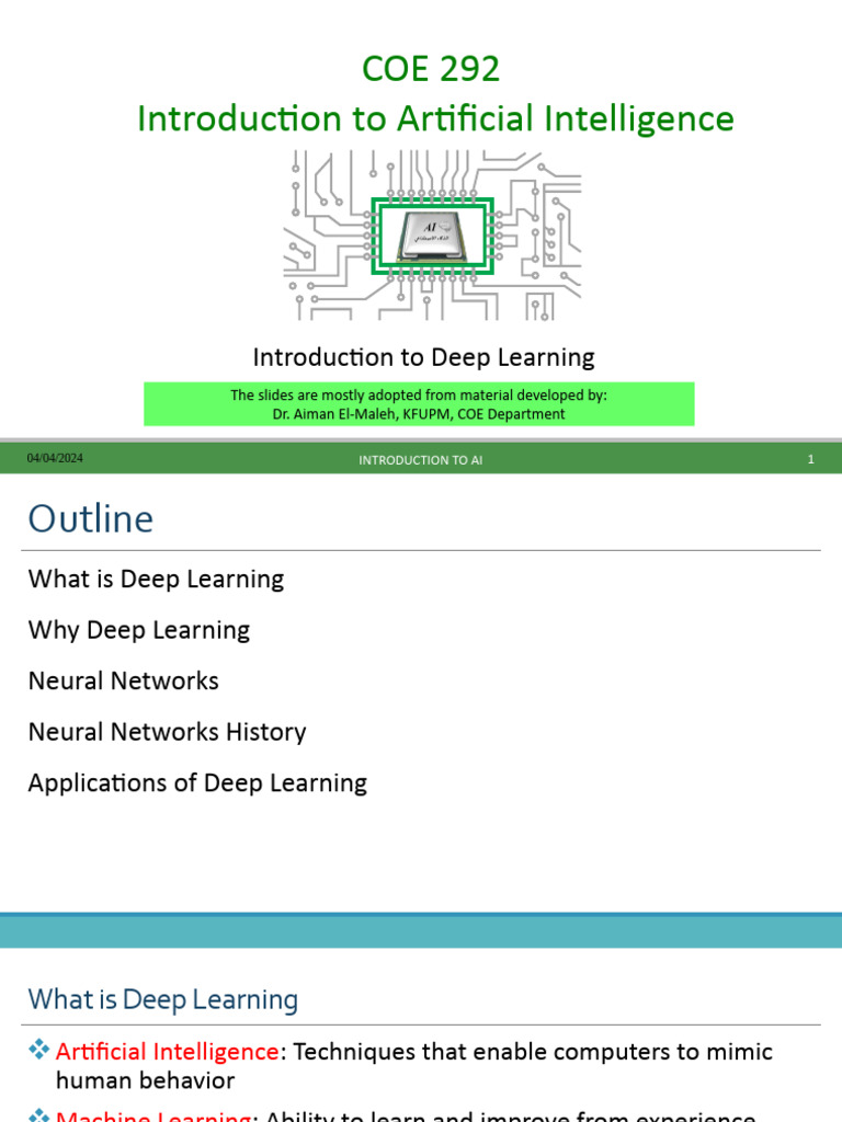 Deep Learning Overview for COE KFUPM | PDF | Deep Learning | Artificial Neural Network