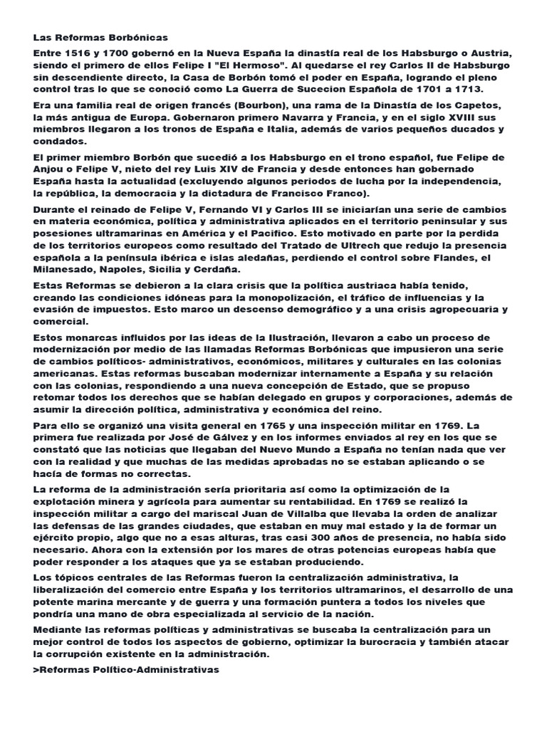 Las Reformas Borbonicas | PDF | Imperio español | Casa de borbón