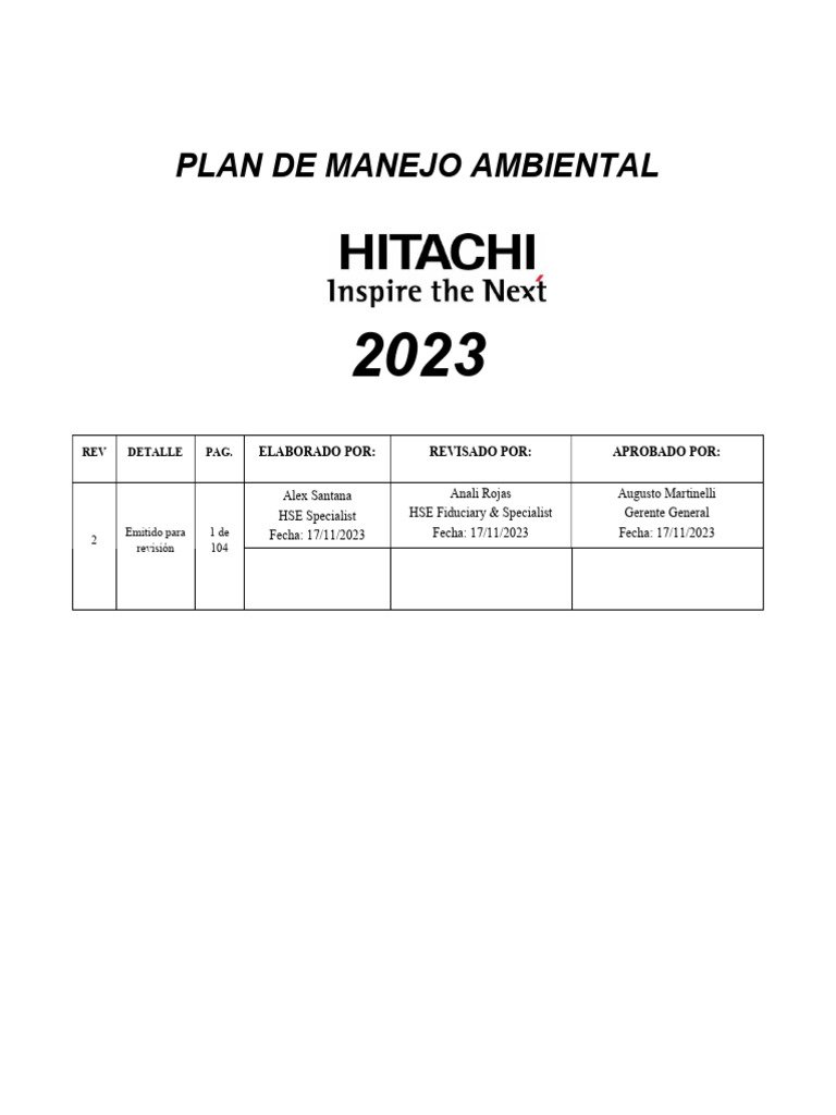 PLAN DE MANEJO AMBIENTAL HITACHI 2023 Rev.1 | PDF | Residuos ...