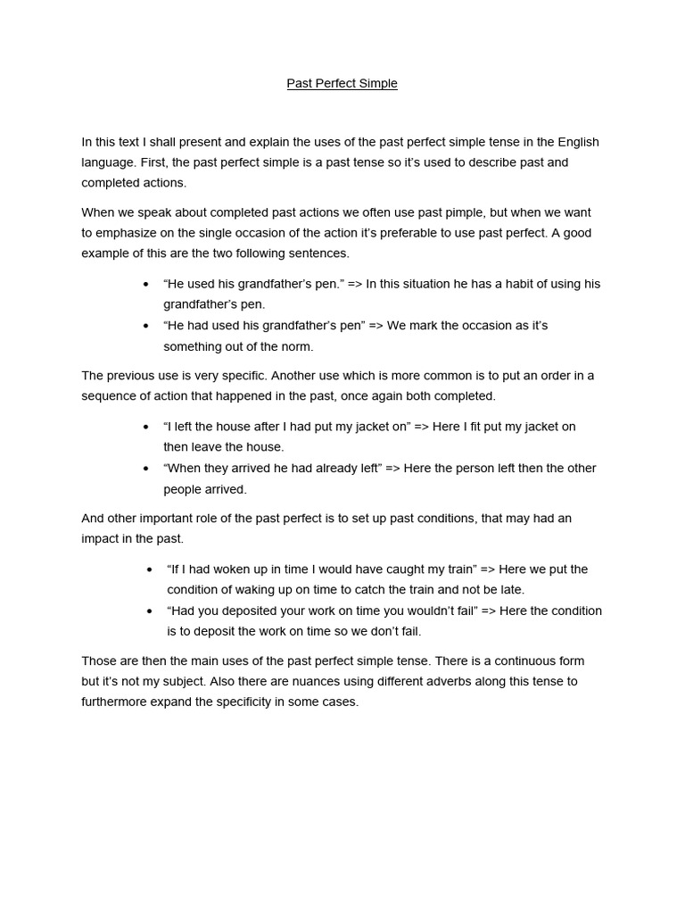 Past Perfect Simple | PDF | Language Arts & Discipline | Self-Improvement