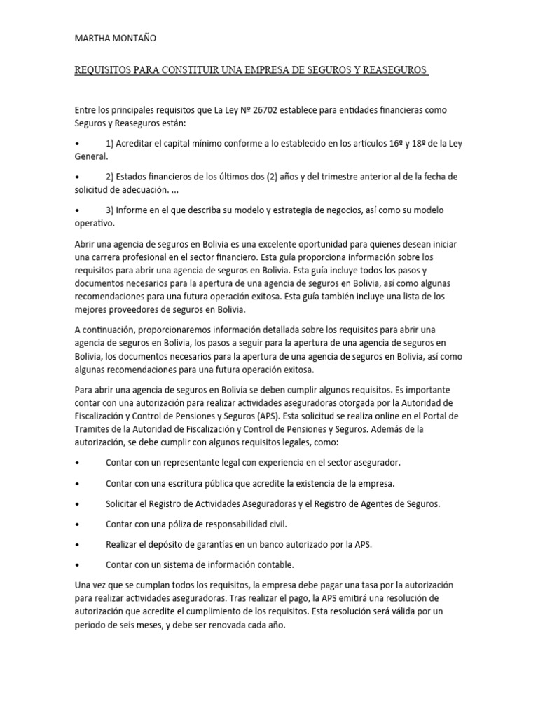 REQUISITOS PARA CONSTITUIR UNA EMPRESA DE SEGUROS Y REASEGUROS | PDF | Seguro | Servicios ...