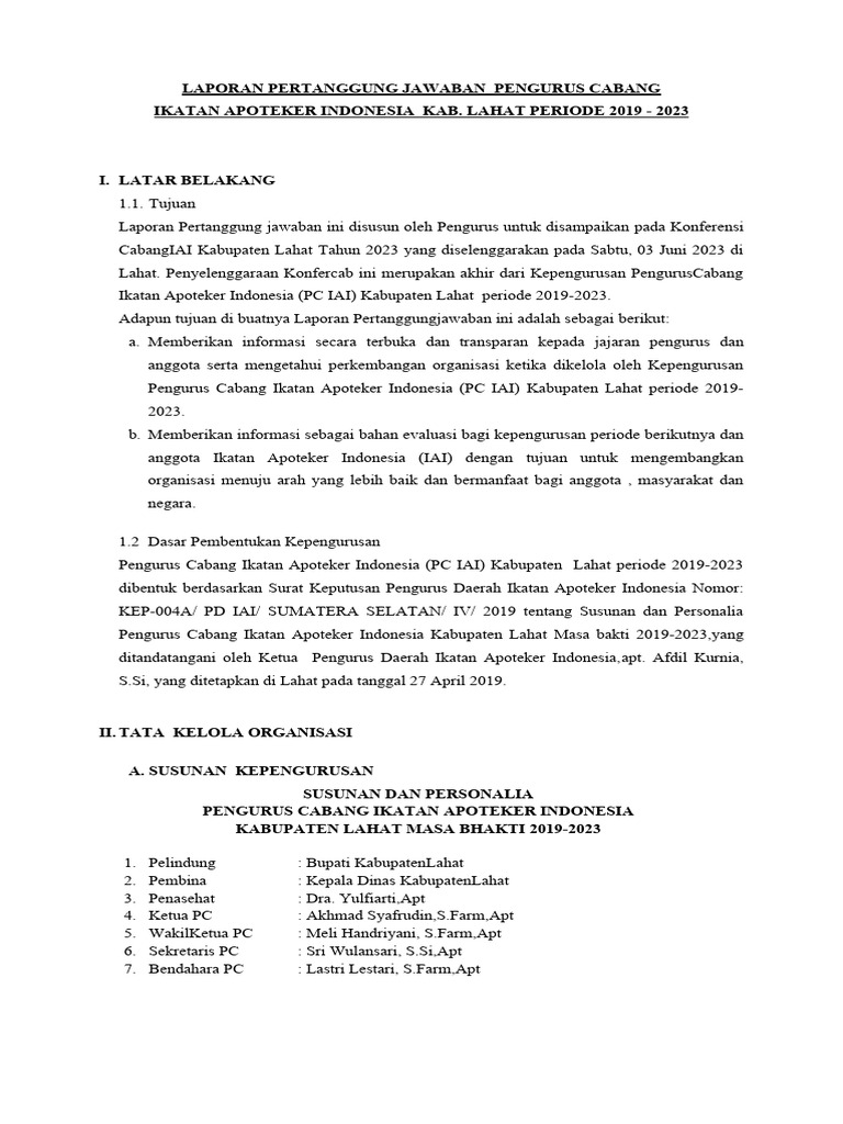 LPJ Pengurus Cabang Iai Lahat 2019 - 2023 | PDF
