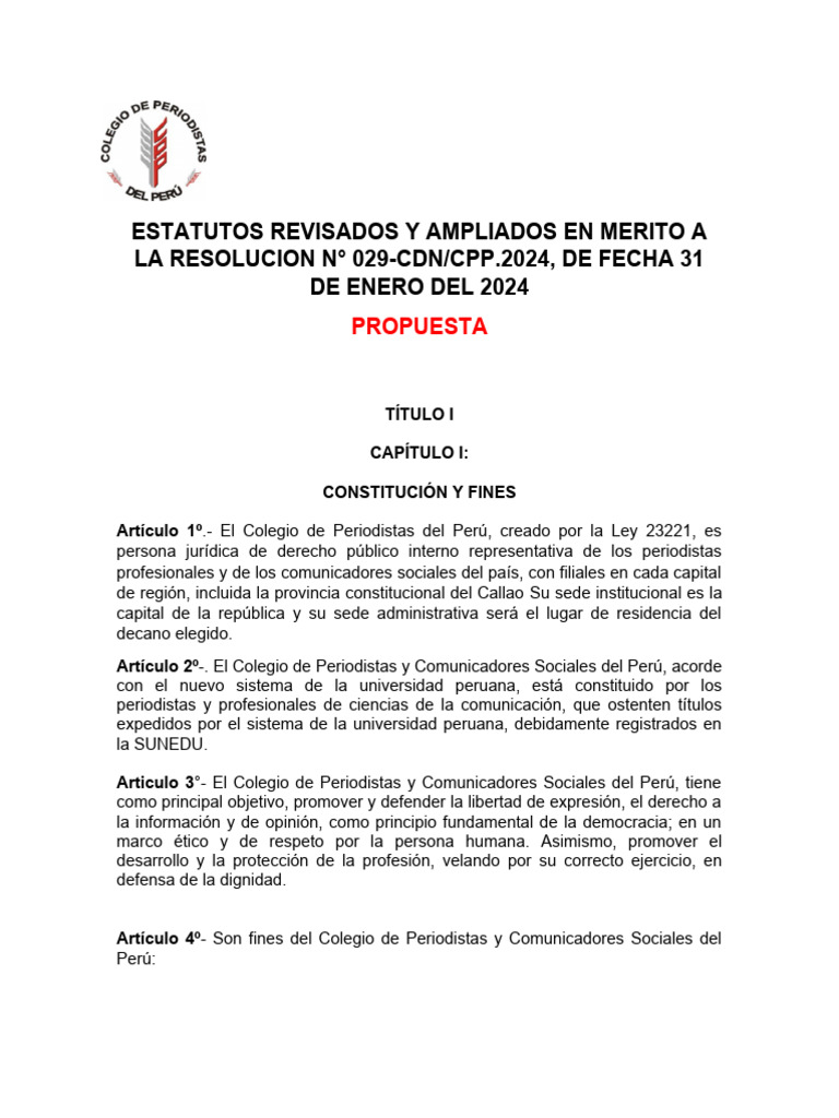 Propuesta Estatutos CPP para Enviar A Regiones | PDF | Perú | Comisión Europea