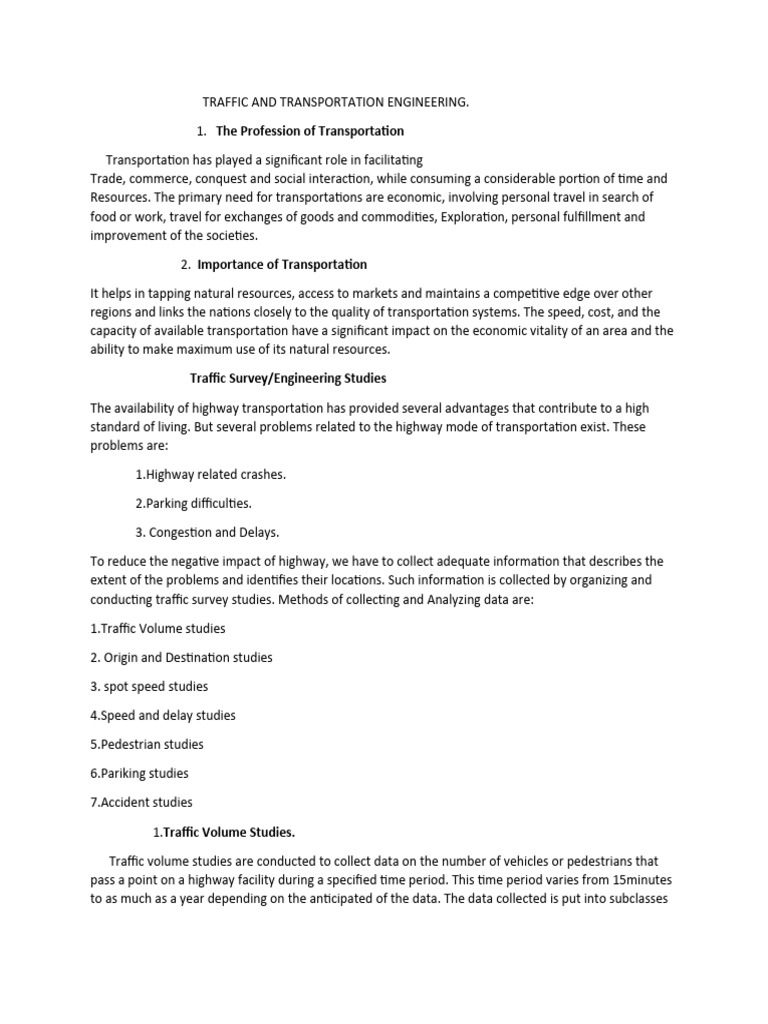 Traffic and Transportation Engineering Overview | PDF | Traffic | Transport
