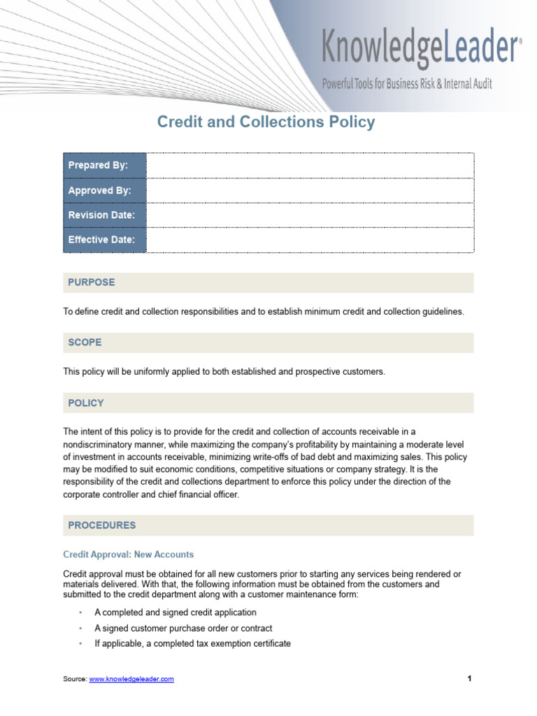 Credit and Collections Policy Overview | PDF | Credit Card | Credit