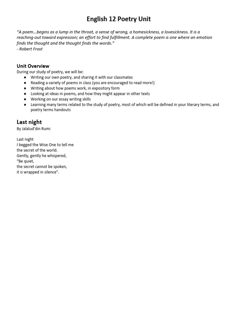 12 - Poetry Unit - 2018-2019 - Student Handouts | PDF | Poetry | Penelope