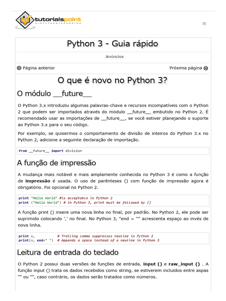 Guia Rápido Do Python 3 - 240401 - 232852 | PDF | Python (linguagem de ...