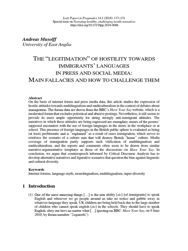Mussolf (2018) Legitimation of Hostility | PDF | Multilingualism ...