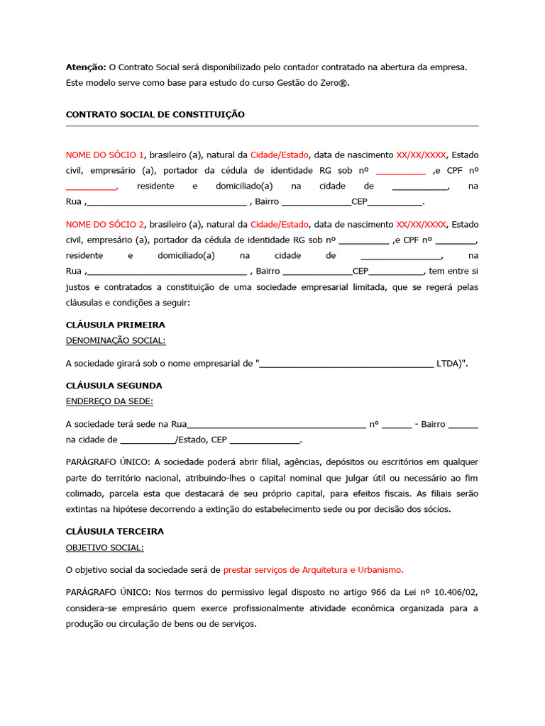 Modelo - Contrato Social | PDF | Balancete | Estado