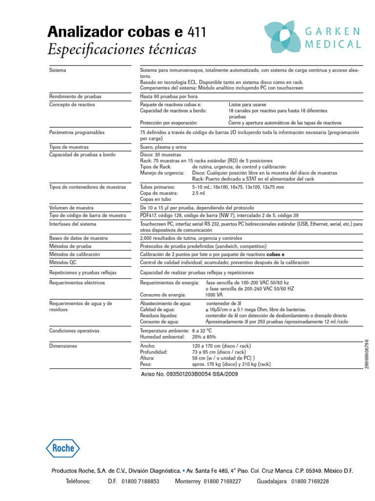 Analizador Roche Cobas E-411 | PDF | Agua