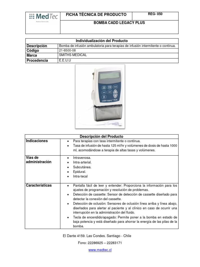 Bomba Infusión Cassette Smiths Medical Cadd Legacy Plus 6500 | PDF