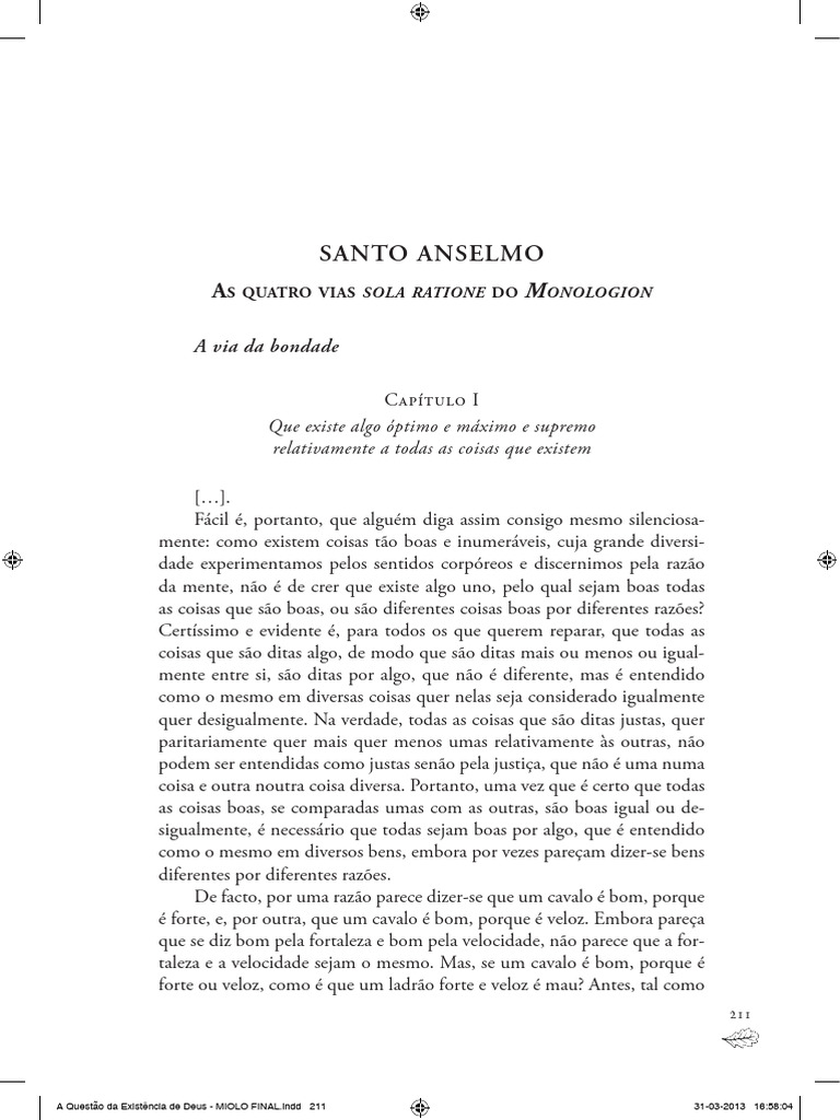Anselmo de Cantuária - Textos | PDF | Verdade | Existência de Deus