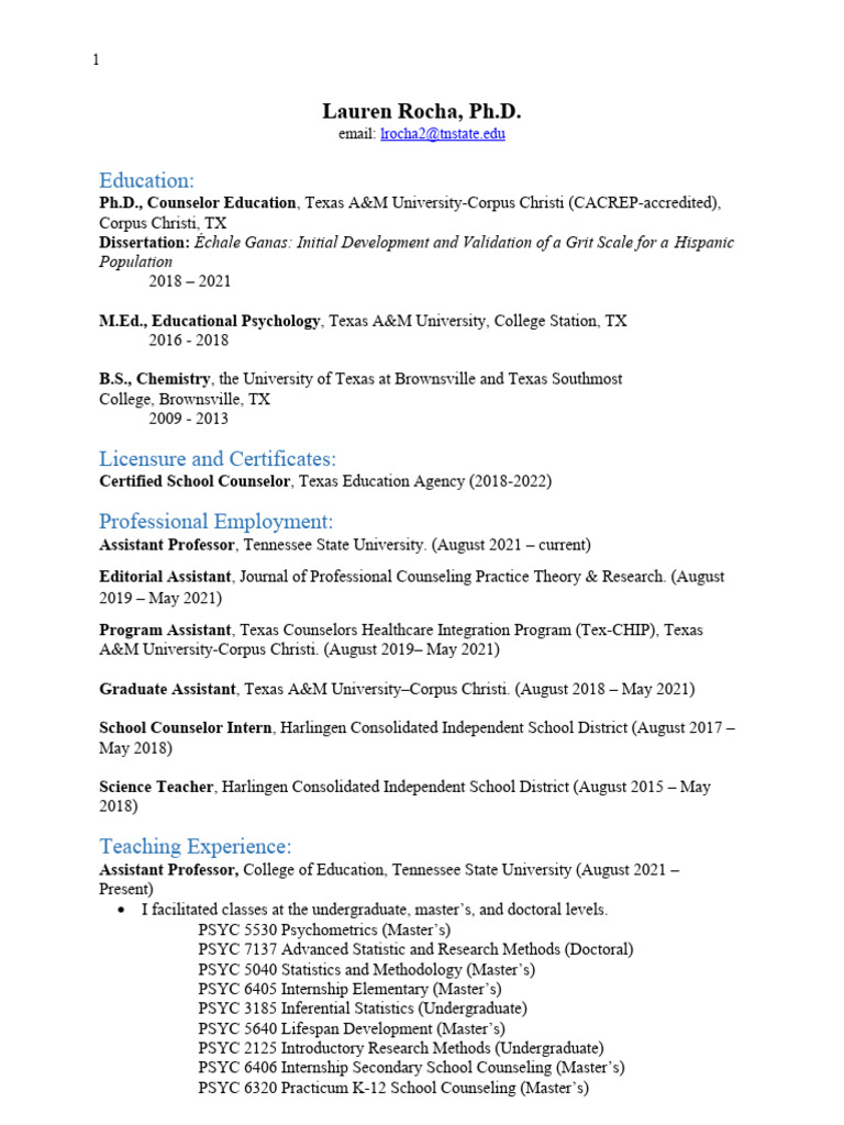 Lauren Rocha CV | PDF | Counseling Psychology | School Counselor