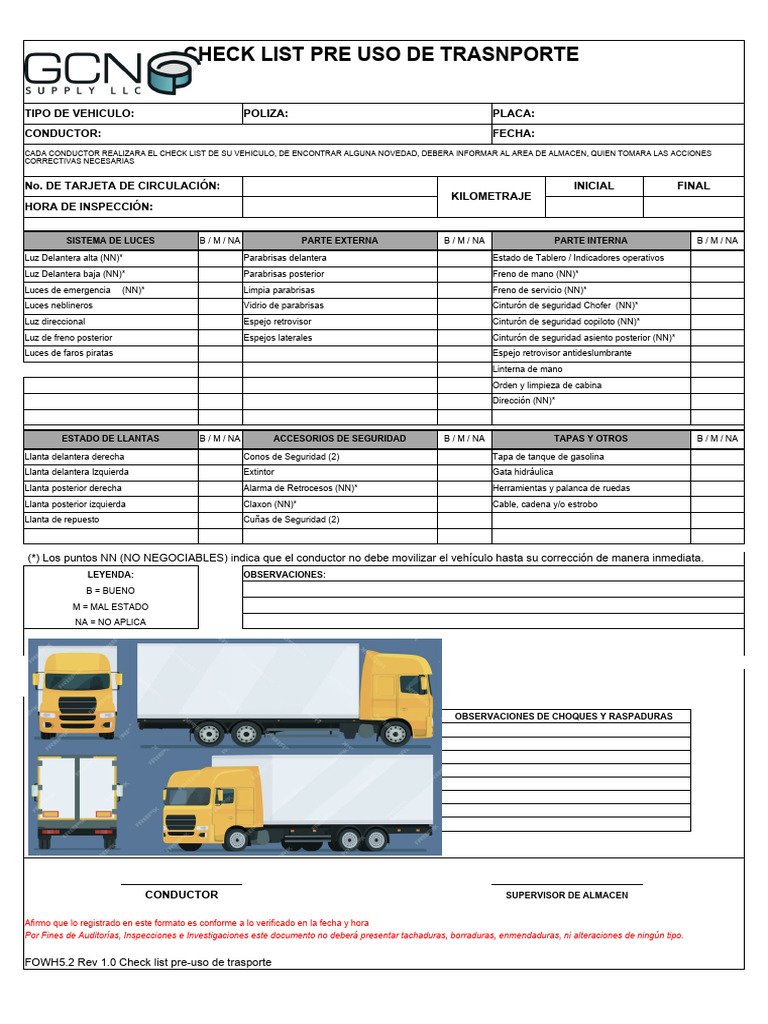 Check List de Camion | PDF | Vehículos | Vehículo de motor