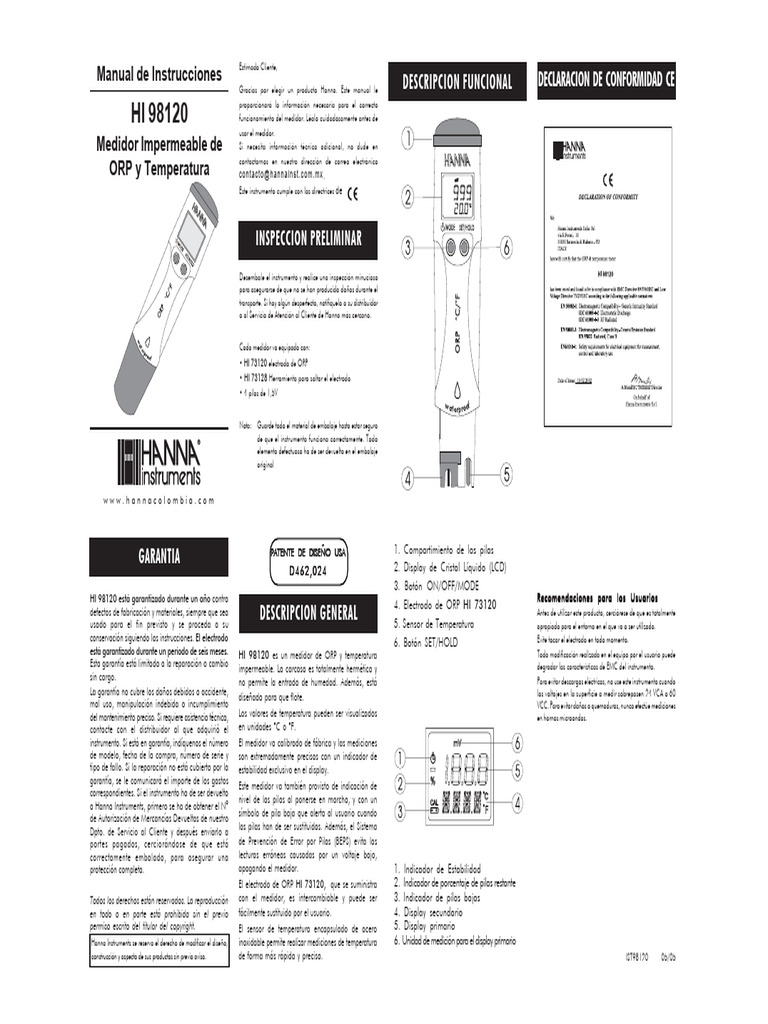 Manual-en-espanol-HI98120 ORP MEDIDOR | PDF | Pantalla de cristal líquido