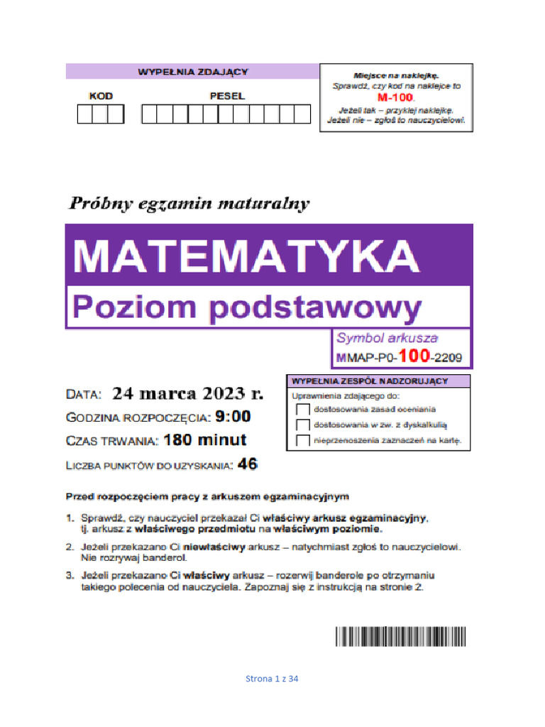 Arkusz Maturalny Matematyka. OKAY 1 | PDF