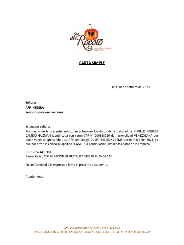 Carta Simple Afp Integra | PDF