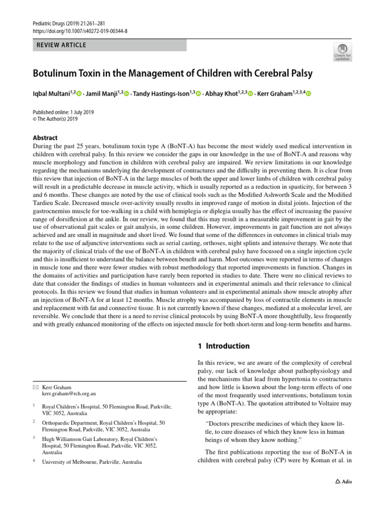 Botulinum Toxin in The Management of Children With Cerebral Palsy | PDF ...