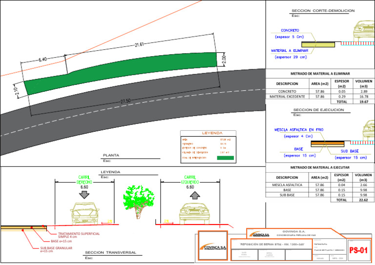 Seccion Corte-Demolicion Esc:: Tratamiento Superficial Simple 4 CM | PDF