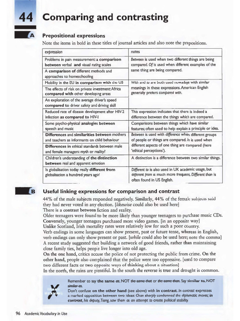 Compare Contrast Vocabulary | PDF