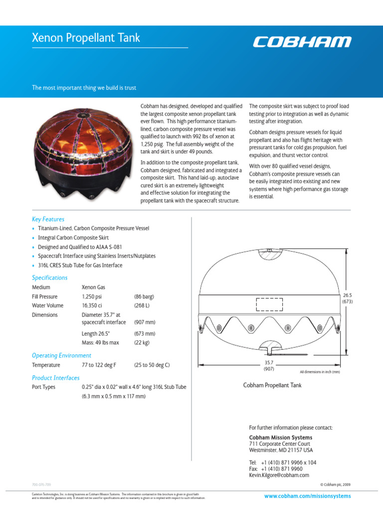Xenon Propellant Tank Datasheet | PDF | Pressure | Propellant