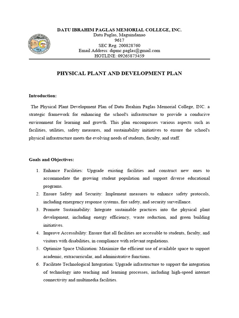 Physical Plant Development Plan For DIPMC School | PDF | Infrastructure ...