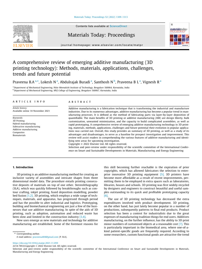 1 s2.0 S2214785321070632 Main | PDF | 3 D Printing | Composite Material